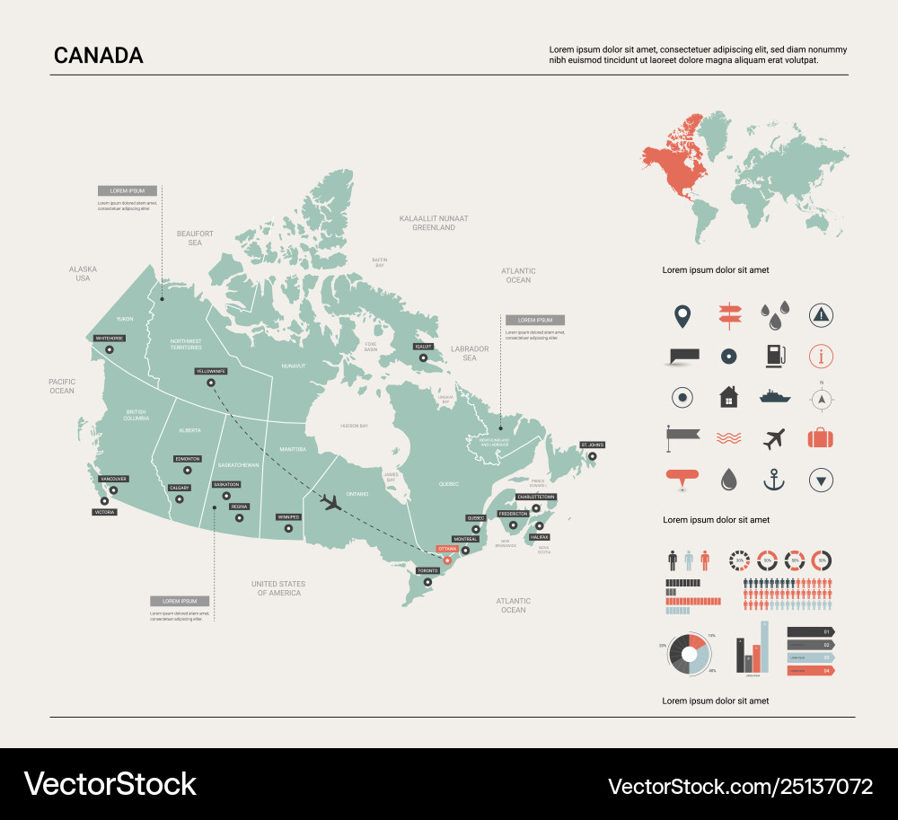 Map canada high detailed country Royalty Free Vector Image