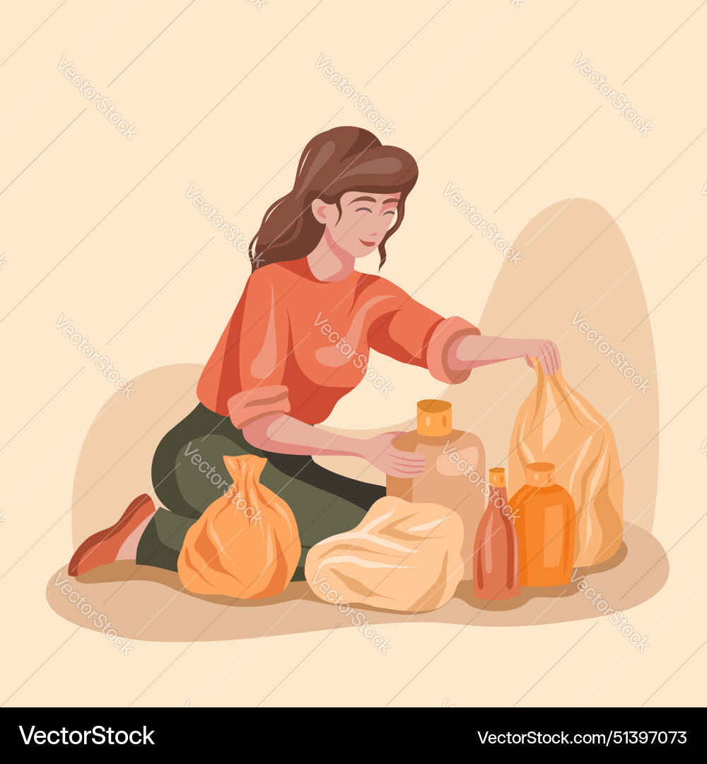 A woman sorting plastic Royalty Free Vector Image