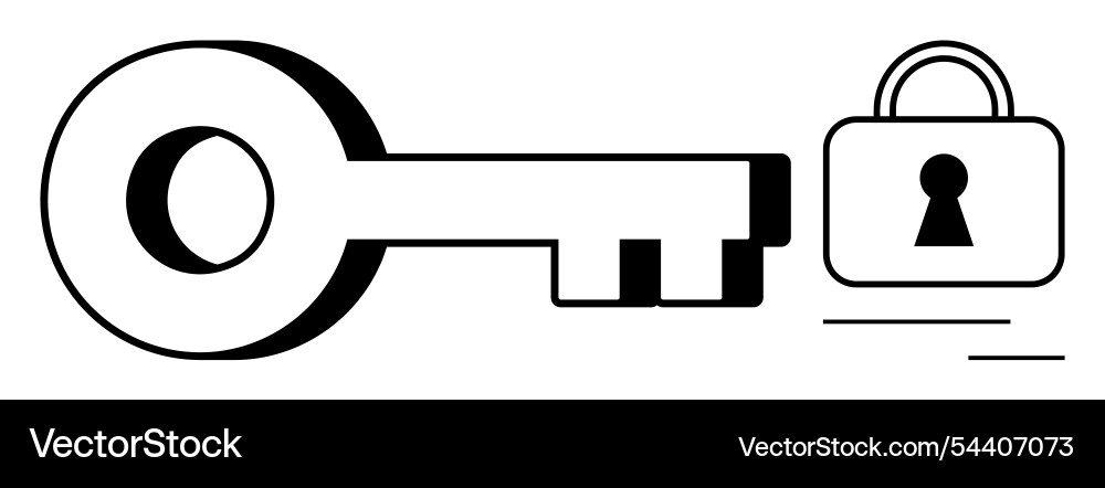 Black and white key next to padlock with keyhole Vector Image