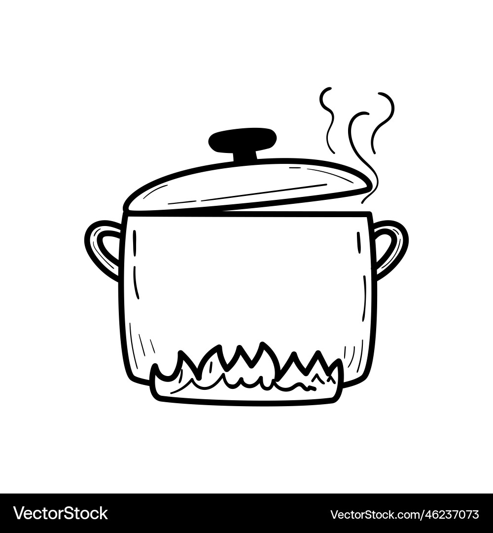 Steaming Pot Drawing Cooking Pot Outline Icon On White Background