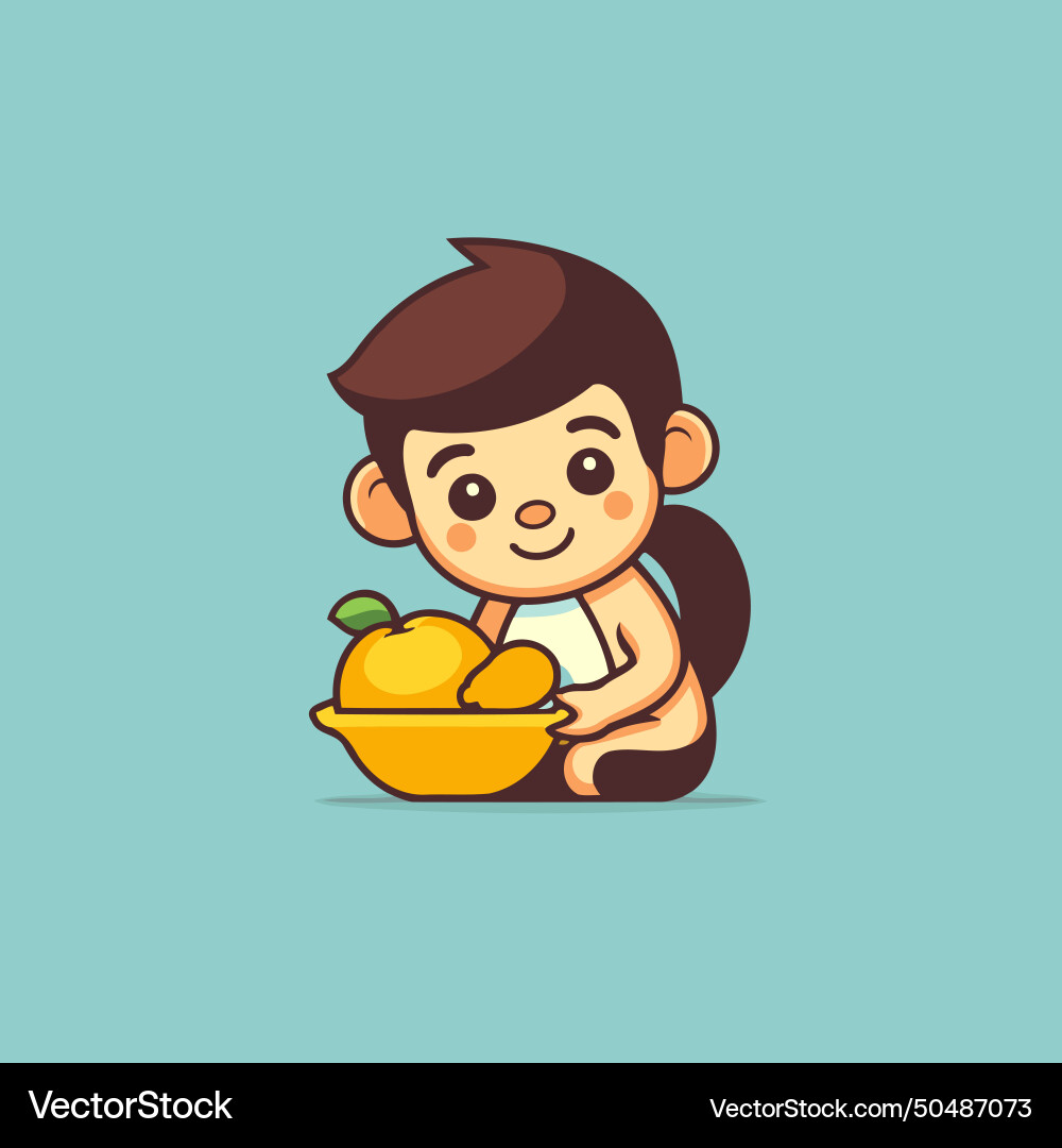 Cute little boy eating mango flat cartoon Vector Image