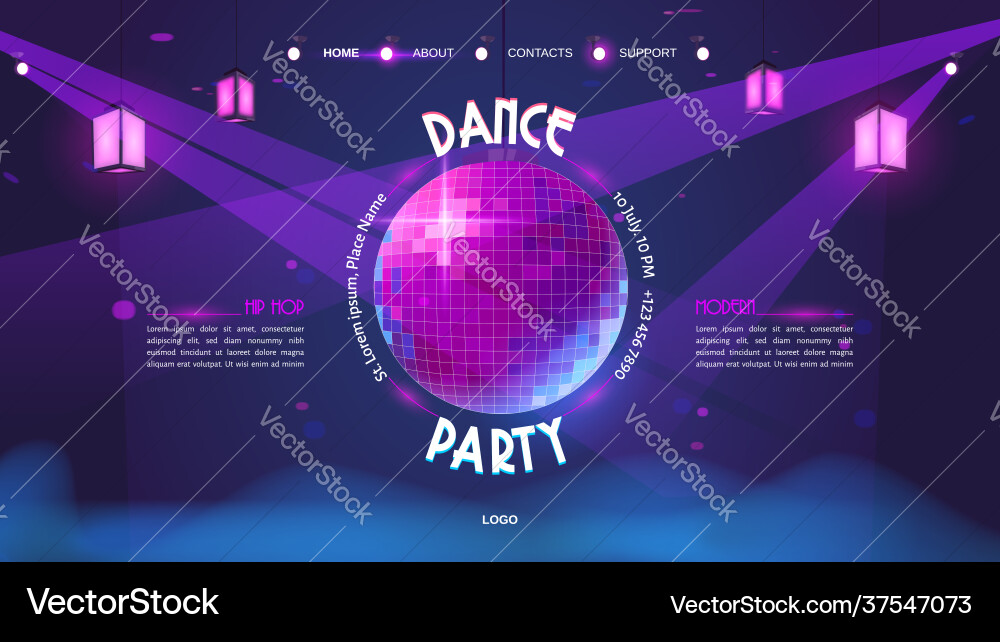 Neon Disco Party Landing Page Royalty Free Vector Image