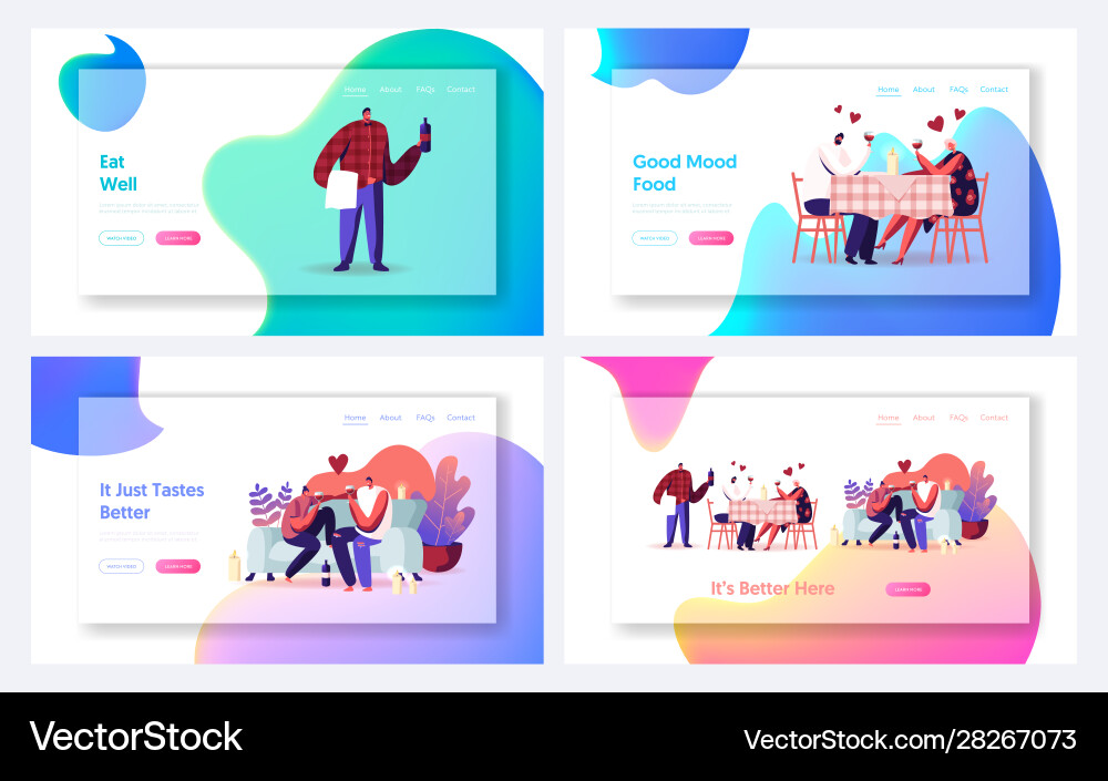 Romantic dating website landing page set web Vector Image