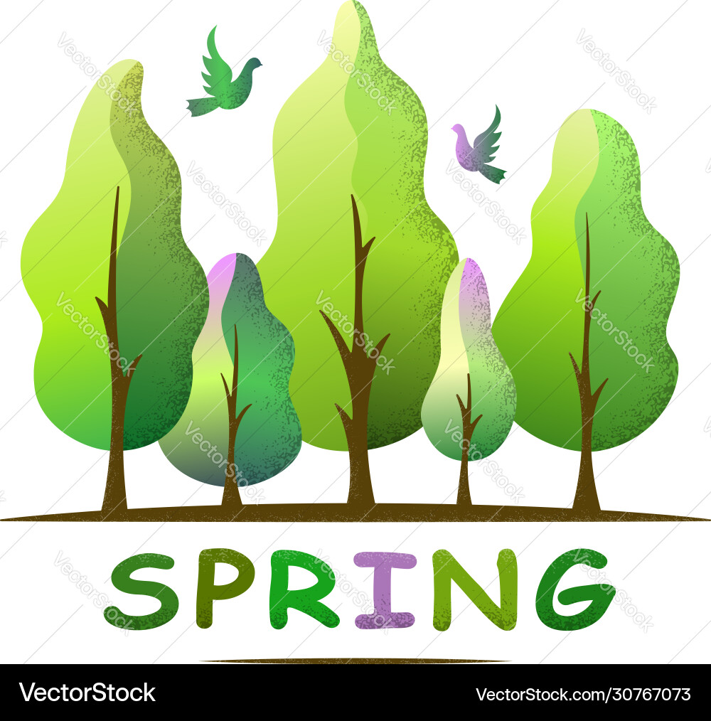 Spring forest landscape tones trees Royalty Free Vector