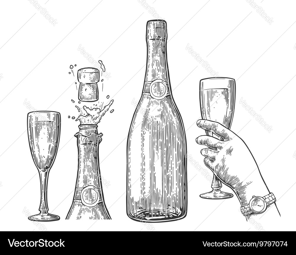 Champagne Bottle Burst with Glass Royalty Free Vector Image