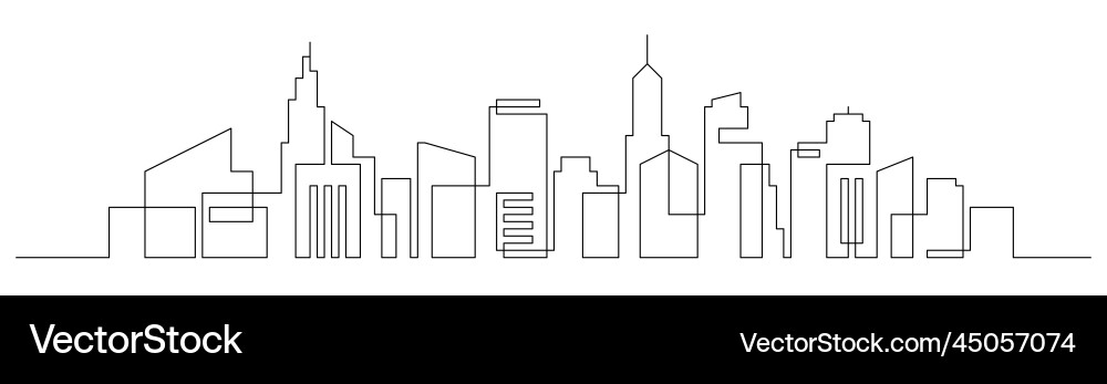 Continuous line city building one single outline Vector Image
