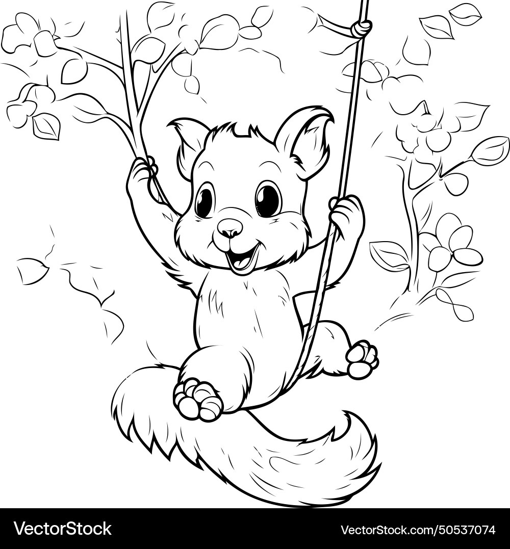 Cute squirrel on a tree branch for coloring book Vector Image
