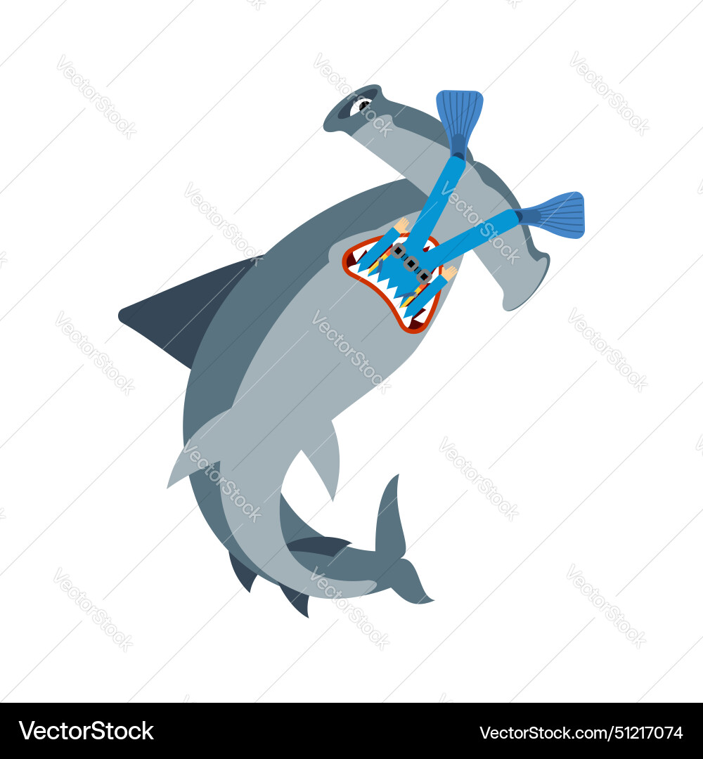 Hammerhead shark and diver marine predator ate – Royalty-Free Vector ...