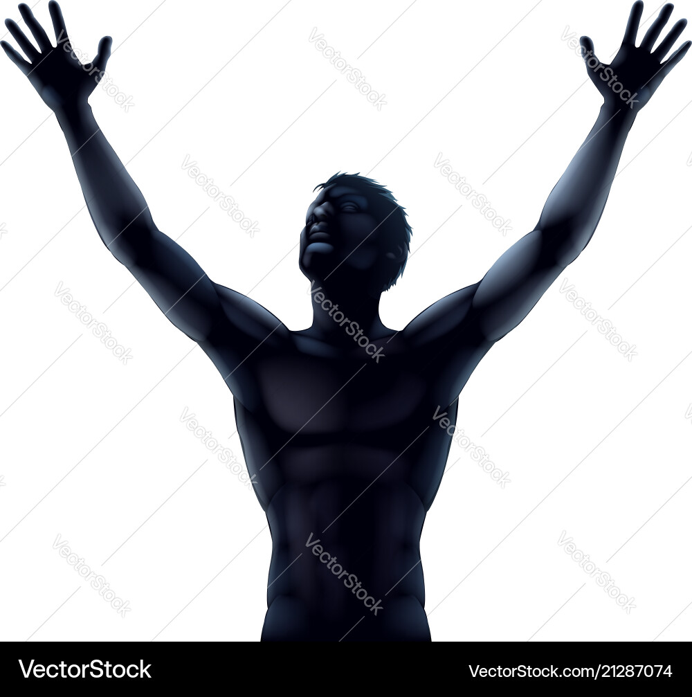 Man silhouette hands raised Royalty Free Vector Image