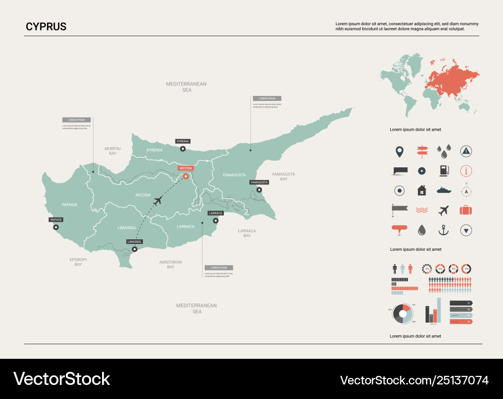 Map cyprus high detailed country Royalty Free Vector Image