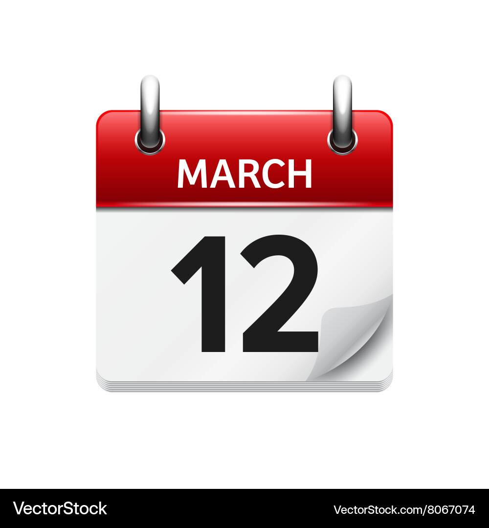 March 12 flat daily calendar icon date Royalty Free Vector