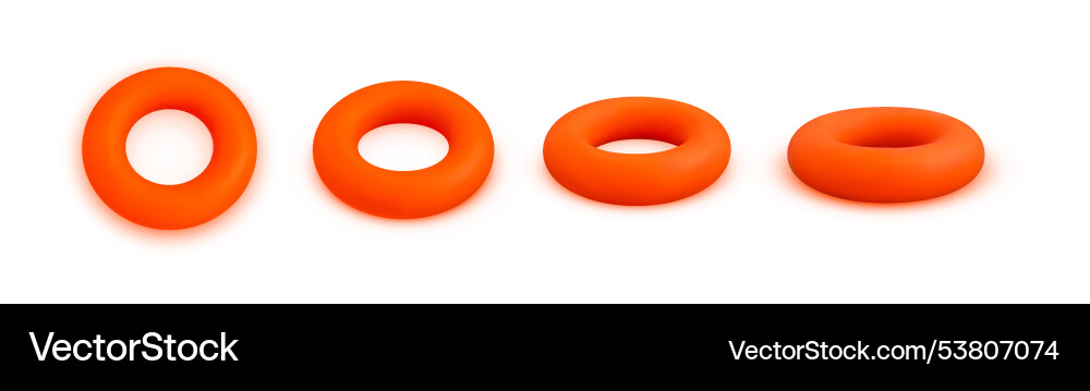 Orange rubber donut shapes in progression on white