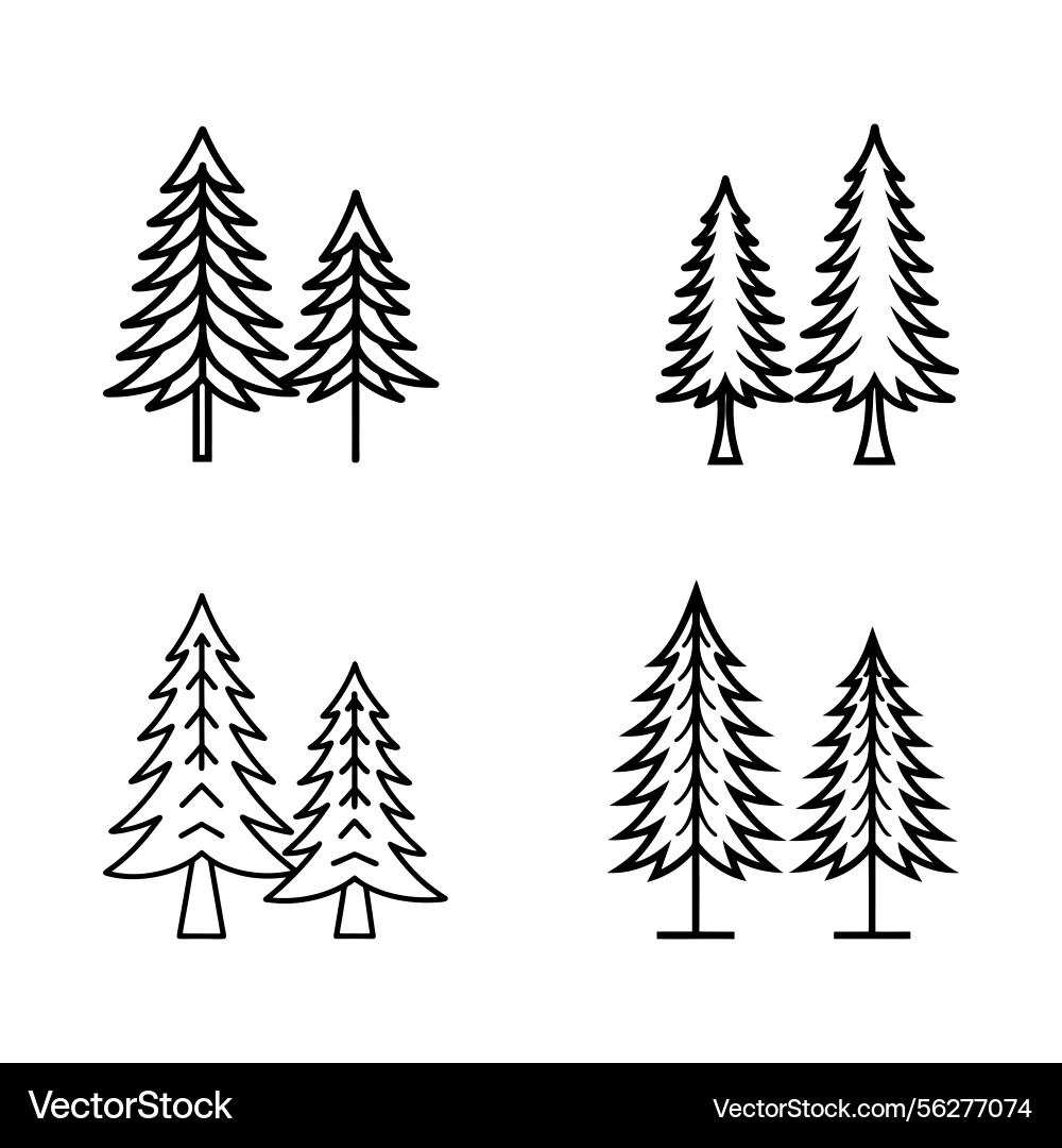 Pine Tree Icon Set - Minimalist Royalty Free Vector Image