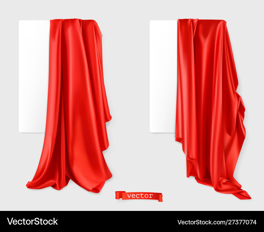 Red Drapery Curtain - 3D Realistic Fabric Vector Image