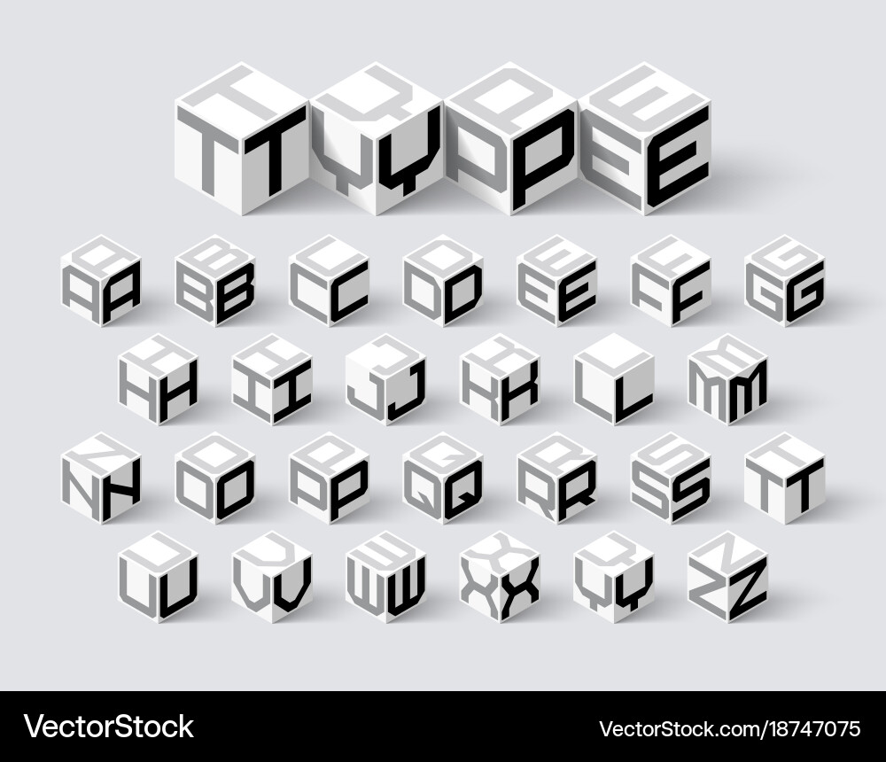 Cube shape 3d isometric font three-dimensional Vector Image