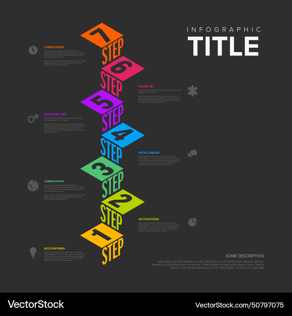 Infographic dark vertical stairs steps diagram Vector Image