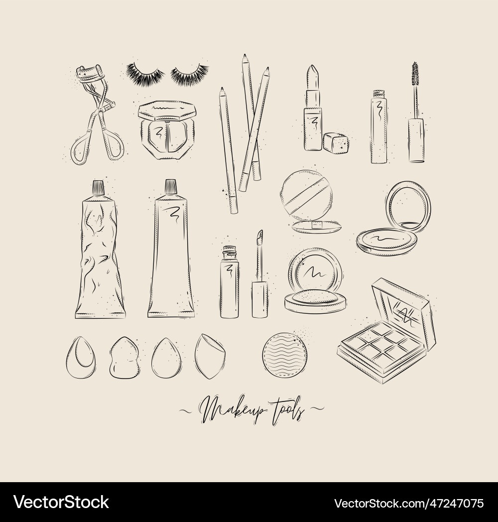 Makeup tools collection beige Royalty Free Vector Image