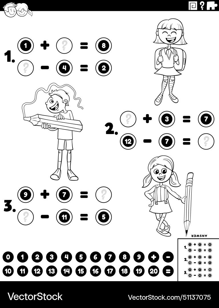Mathematical task with comic school children Vector Image