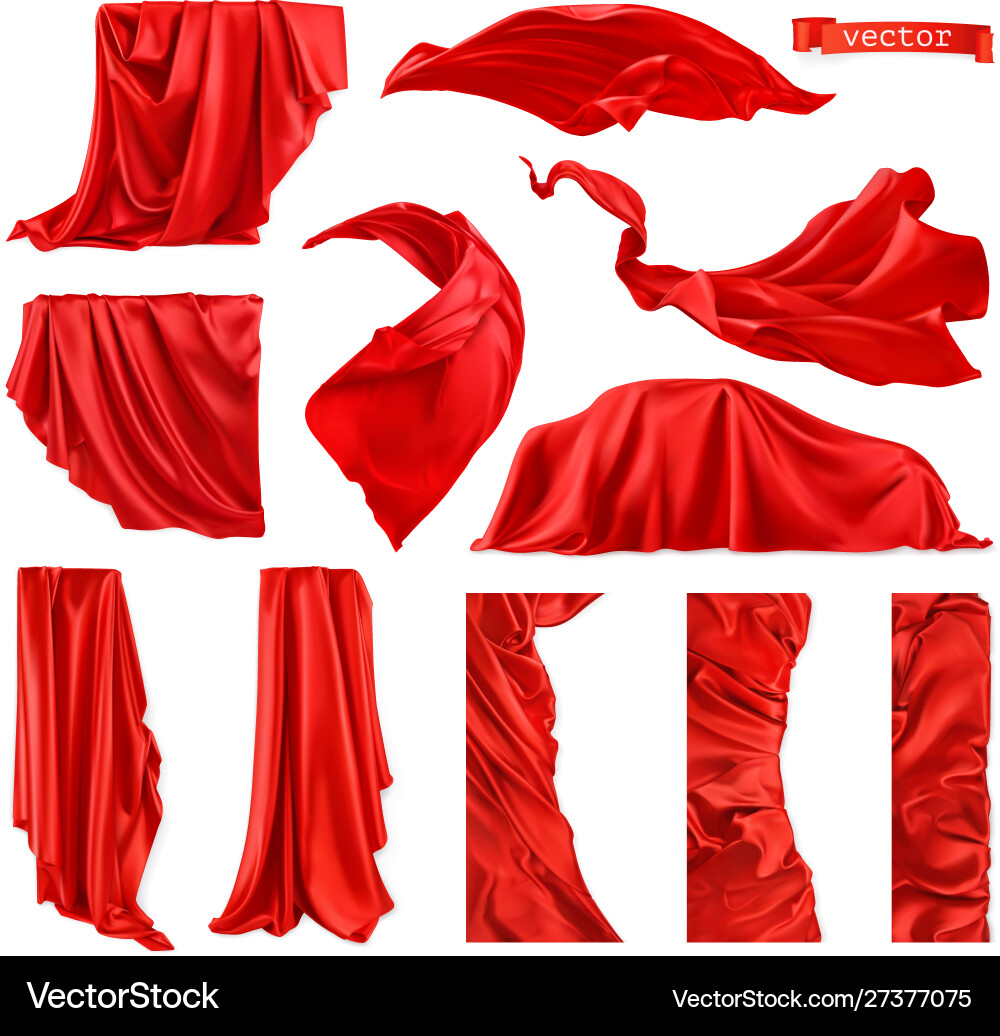 Red Drapery Fabric Set - Realistic 3D Royalty Free Vector