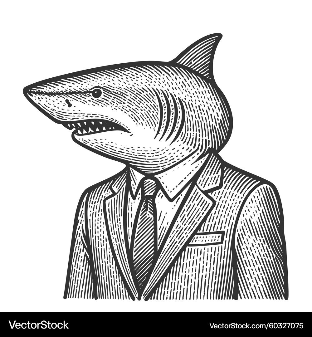 Shark Head Executive - Engraving – Royalty-Free Vector | VectorStock