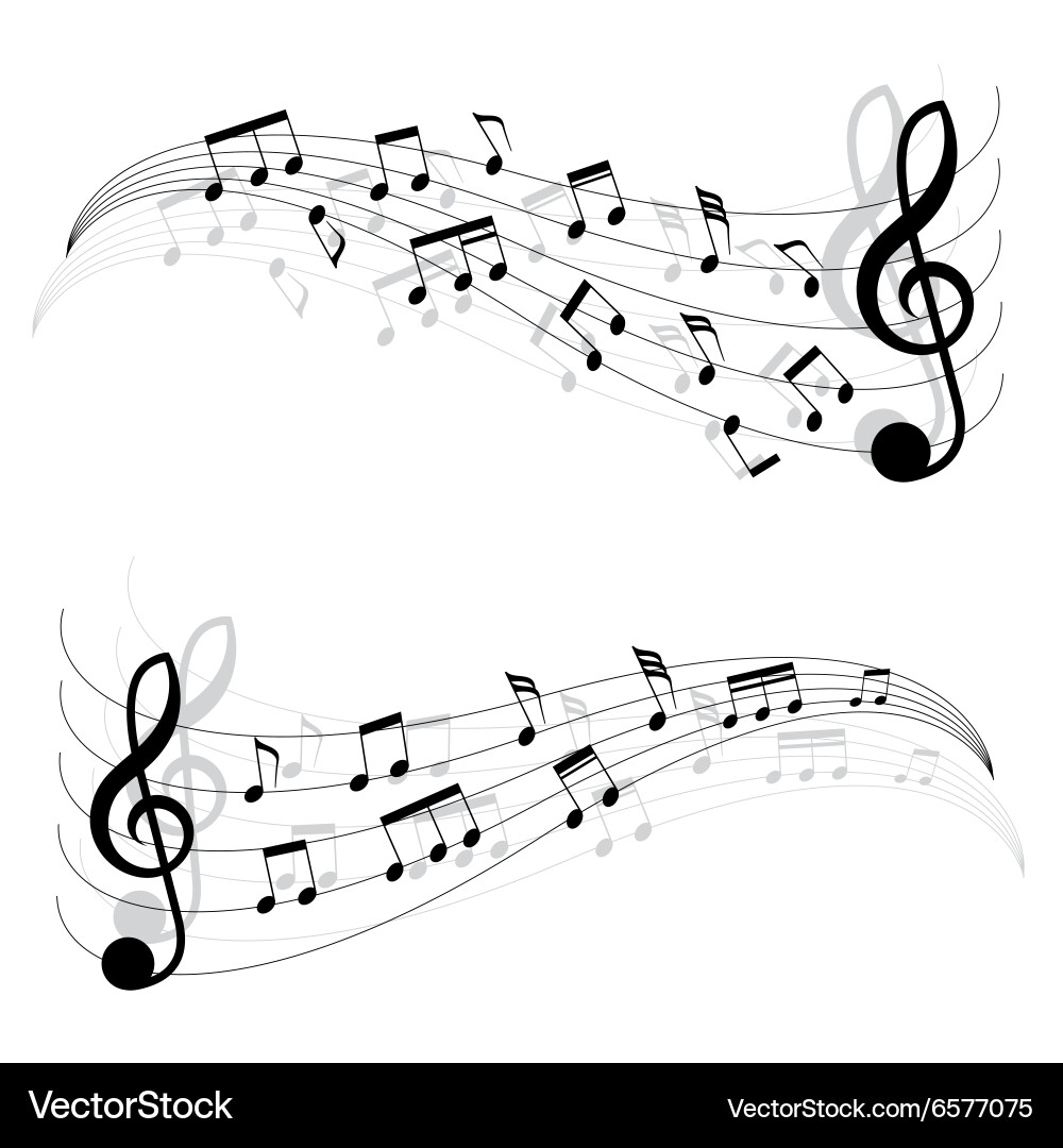 Two little black musical notes on moving chords Vector Image