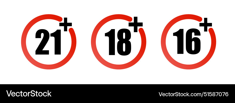 Age limit sign set adults content only Royalty Free Vector