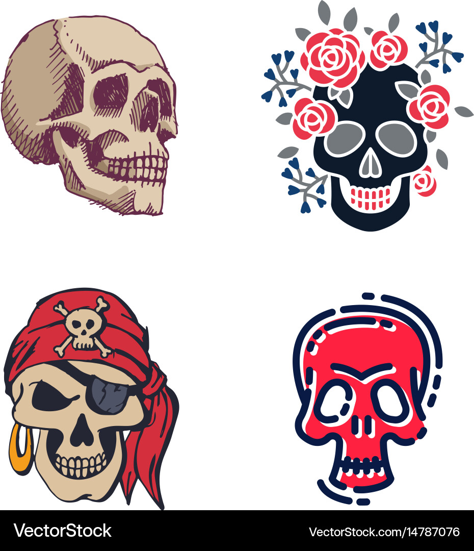 Different style skulls faces Royalty Free Vector Image