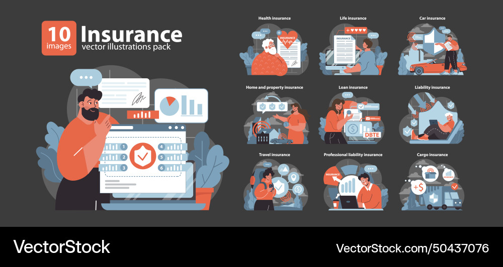 Insurance set comprehensive coverage options Vector Image