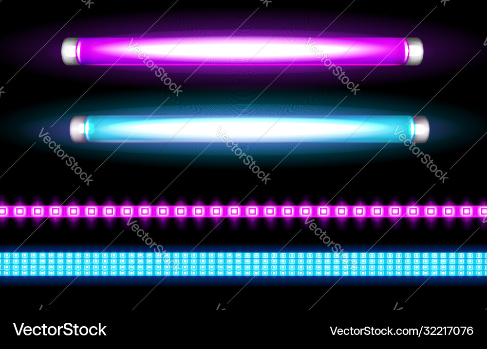 Neon tube lamps and led strips long light bulbs Vector Image