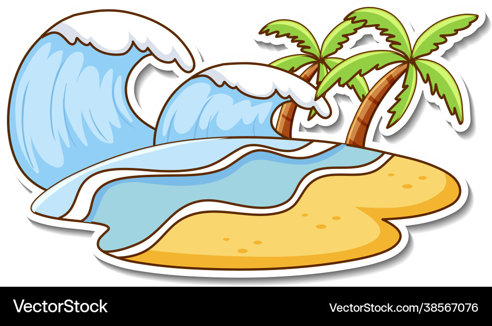 Sticker design with beach water wave isolated Vector Image