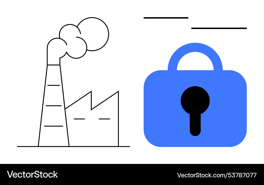 Factory with smoke stack and blue lock Royalty Free Vector