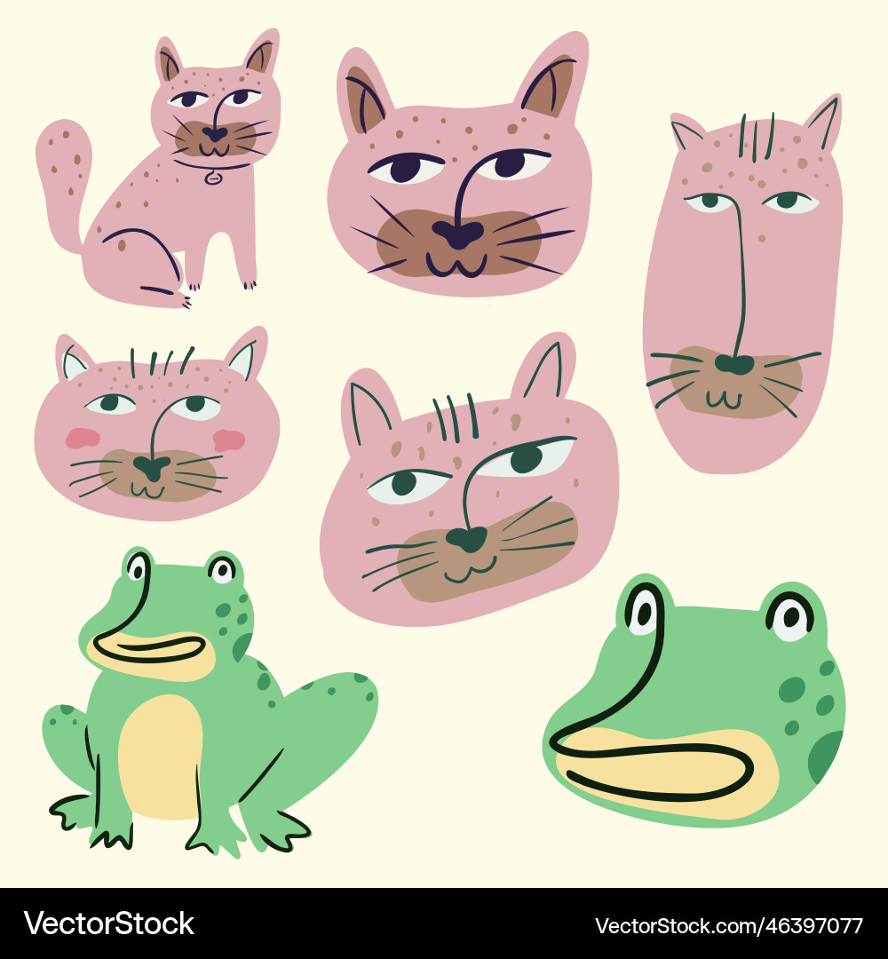 Funny head of cat and frog with boho style Vector Image