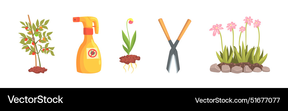 Garden tools and object for plant cultivation Vector Image