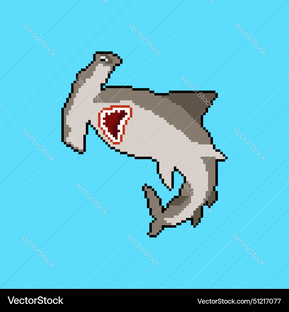 Hammerhead shark pixel art 8 bit fish hammer Vector Image