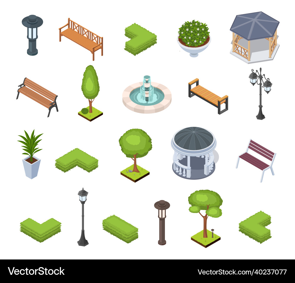 Park elements isometric set Royalty Free Vector Image