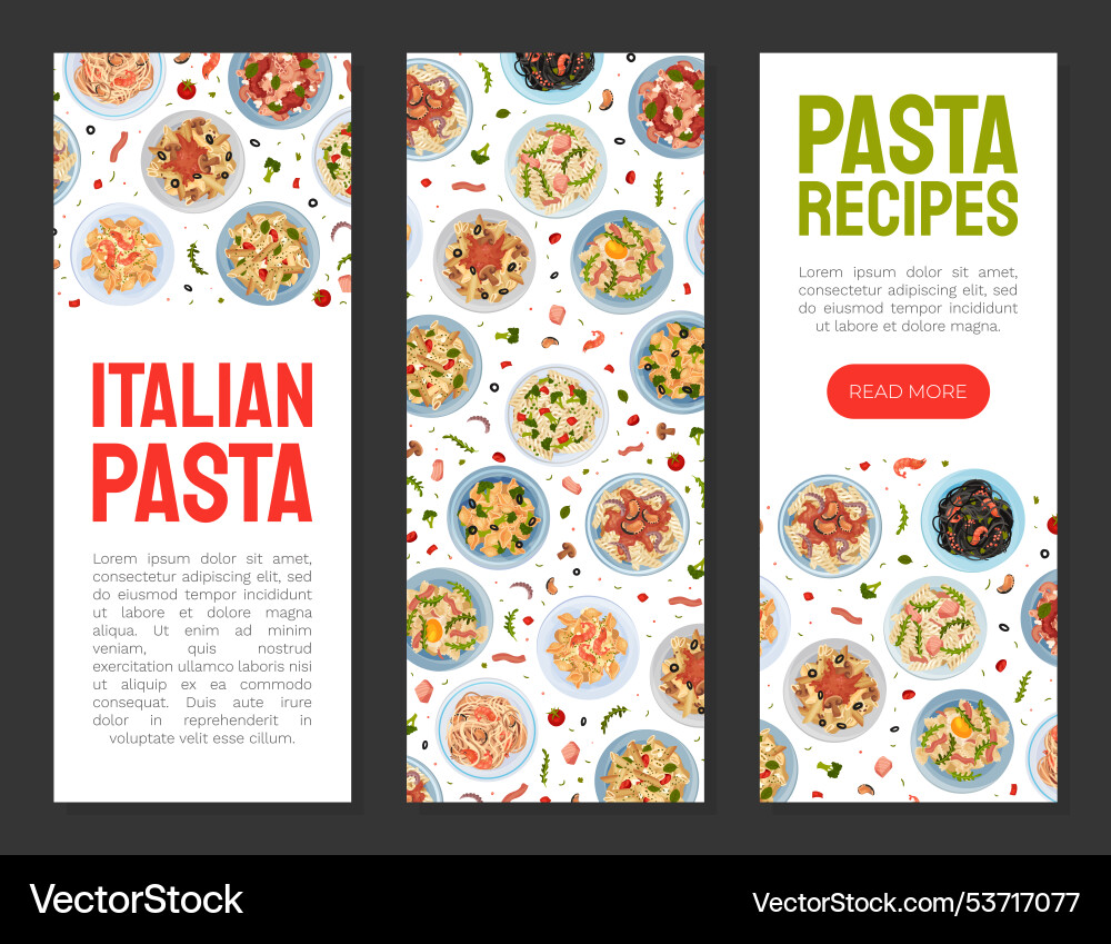 Pasta dish food banner design with plate serving Vector Image