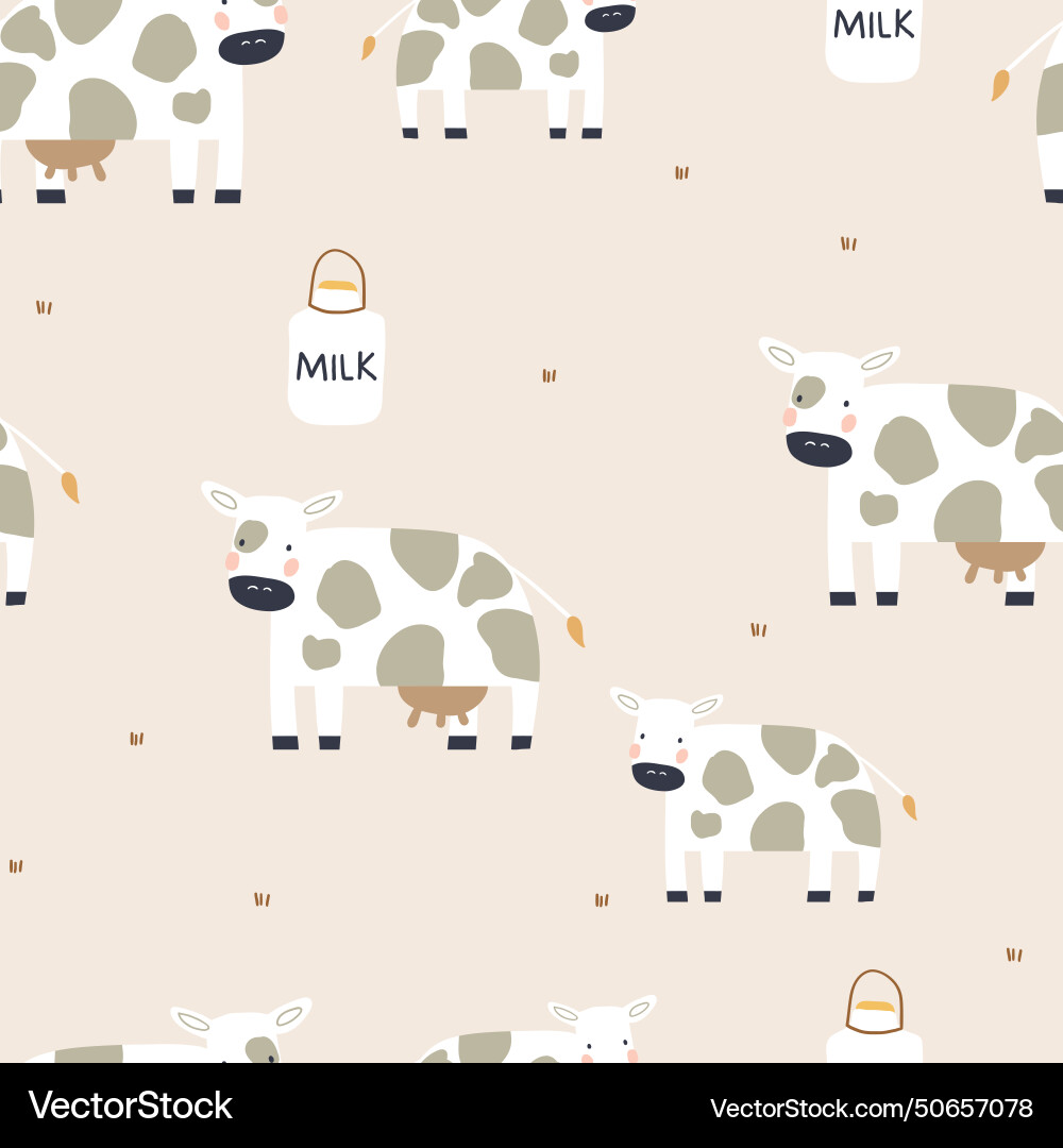 Cartoon seamless pattern with cow and milk Vector Image