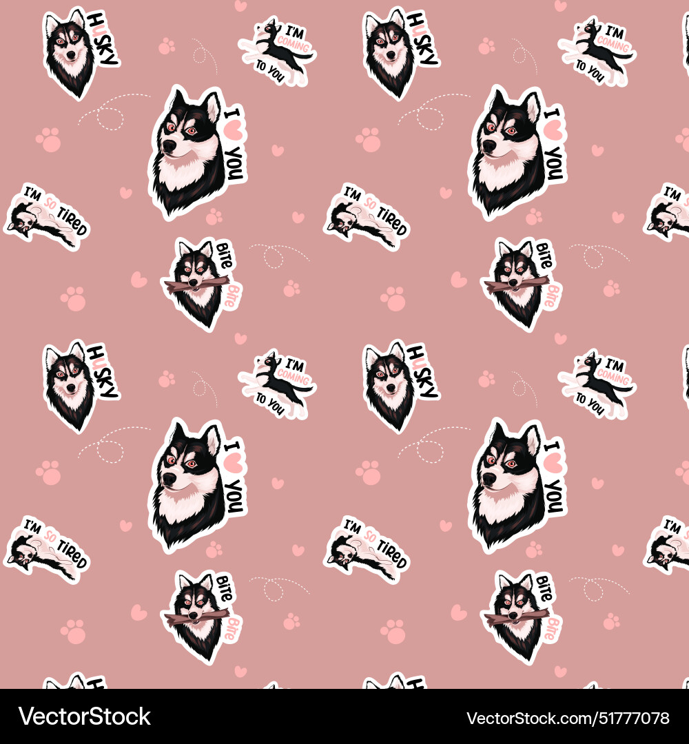 Dog cute husky seamless pattern Royalty Free Vector Image