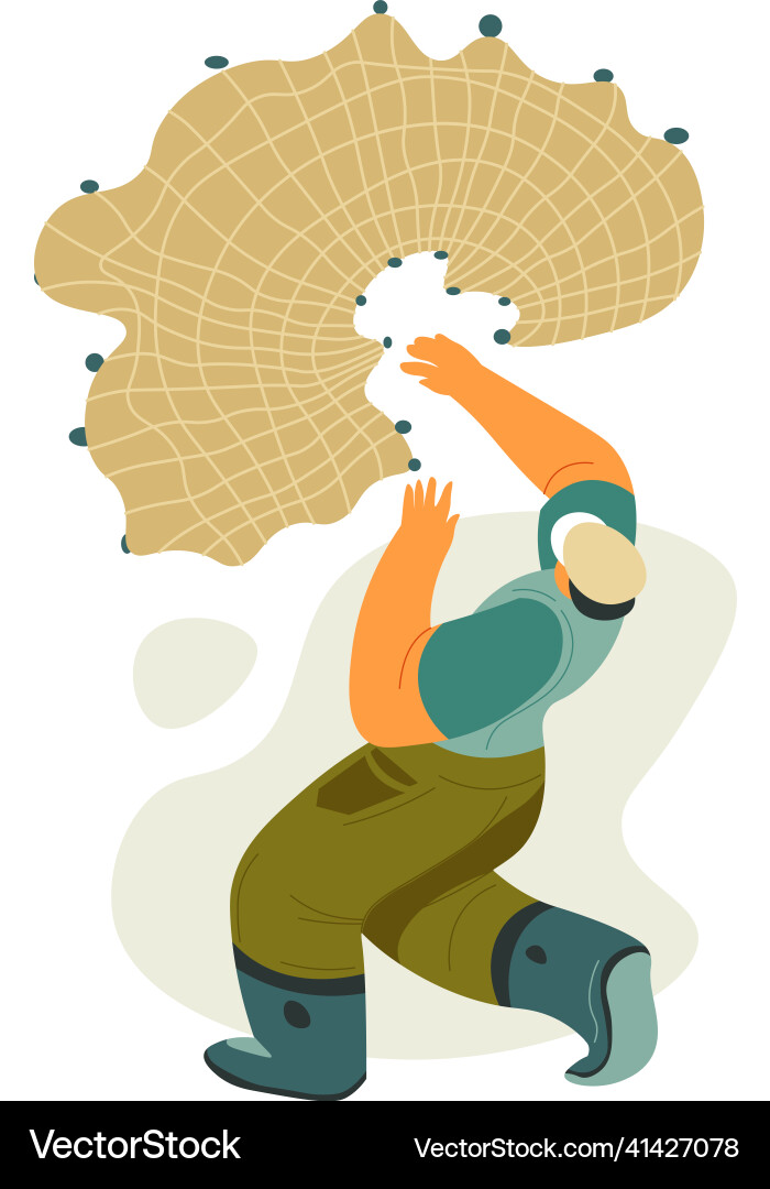 Fisherman throwing net for catching fish Vector Image