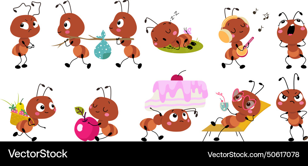 Funny ant isolated little ants different emotions Vector Image