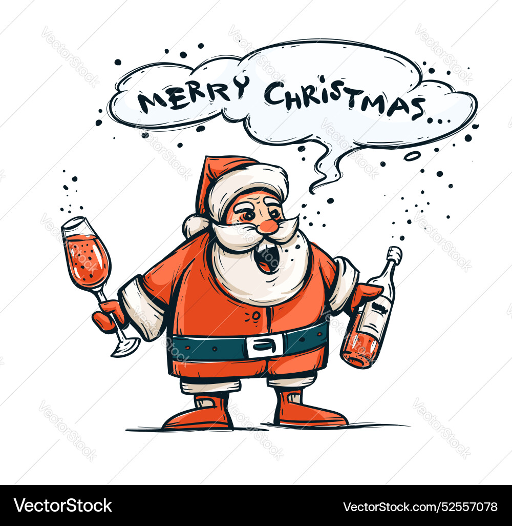 Tipsy christmas santa claus drinking wine Vector Image
