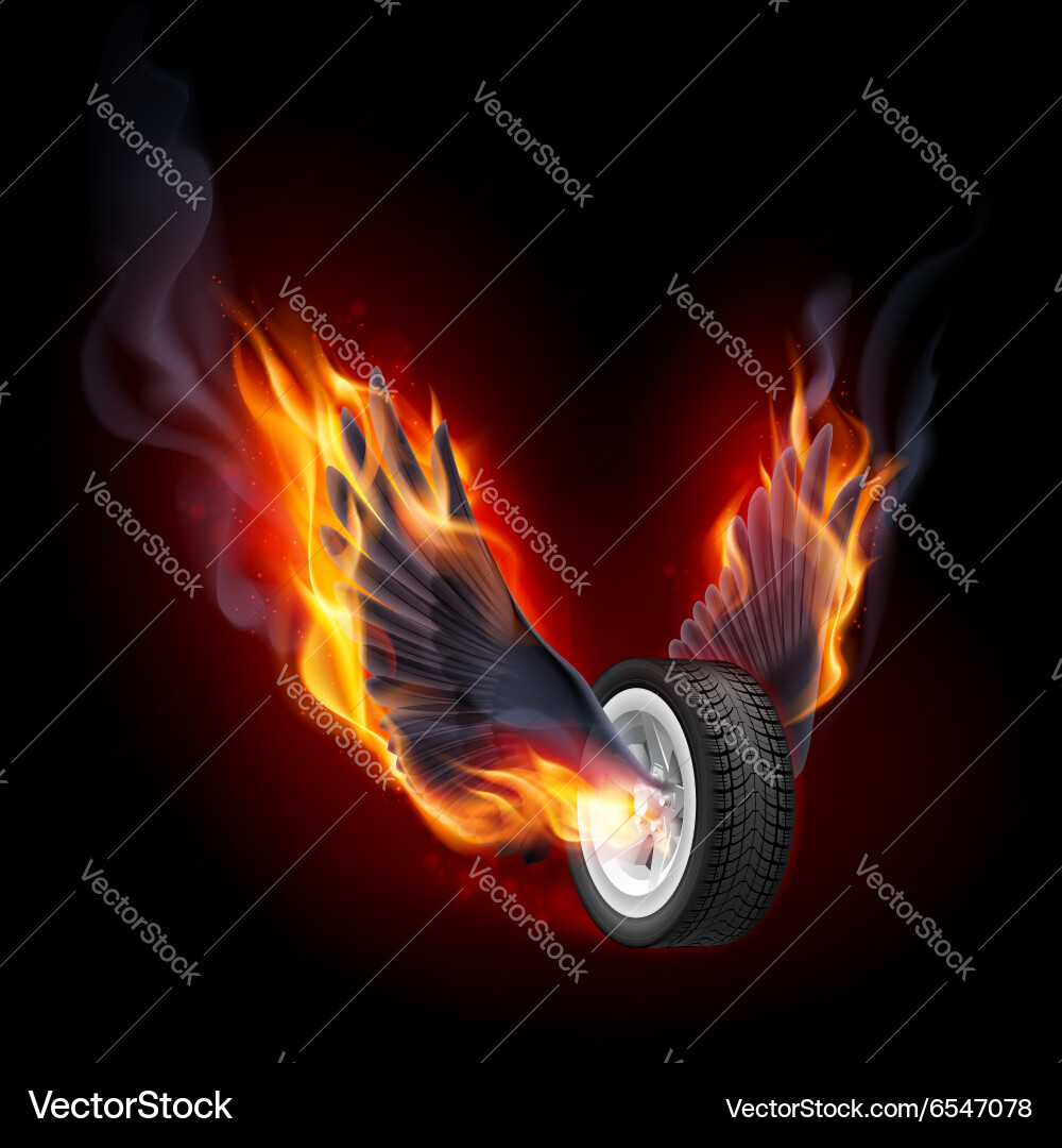 Wheel with fire wings Royalty Free Vector Image
