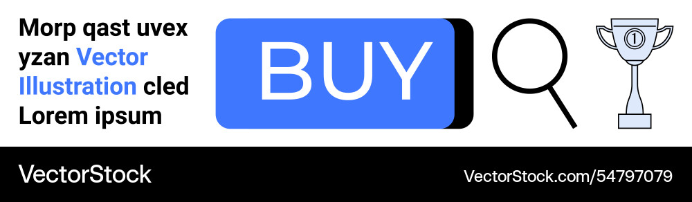 Blue buy button with magnifying glass and trophy Vector Image