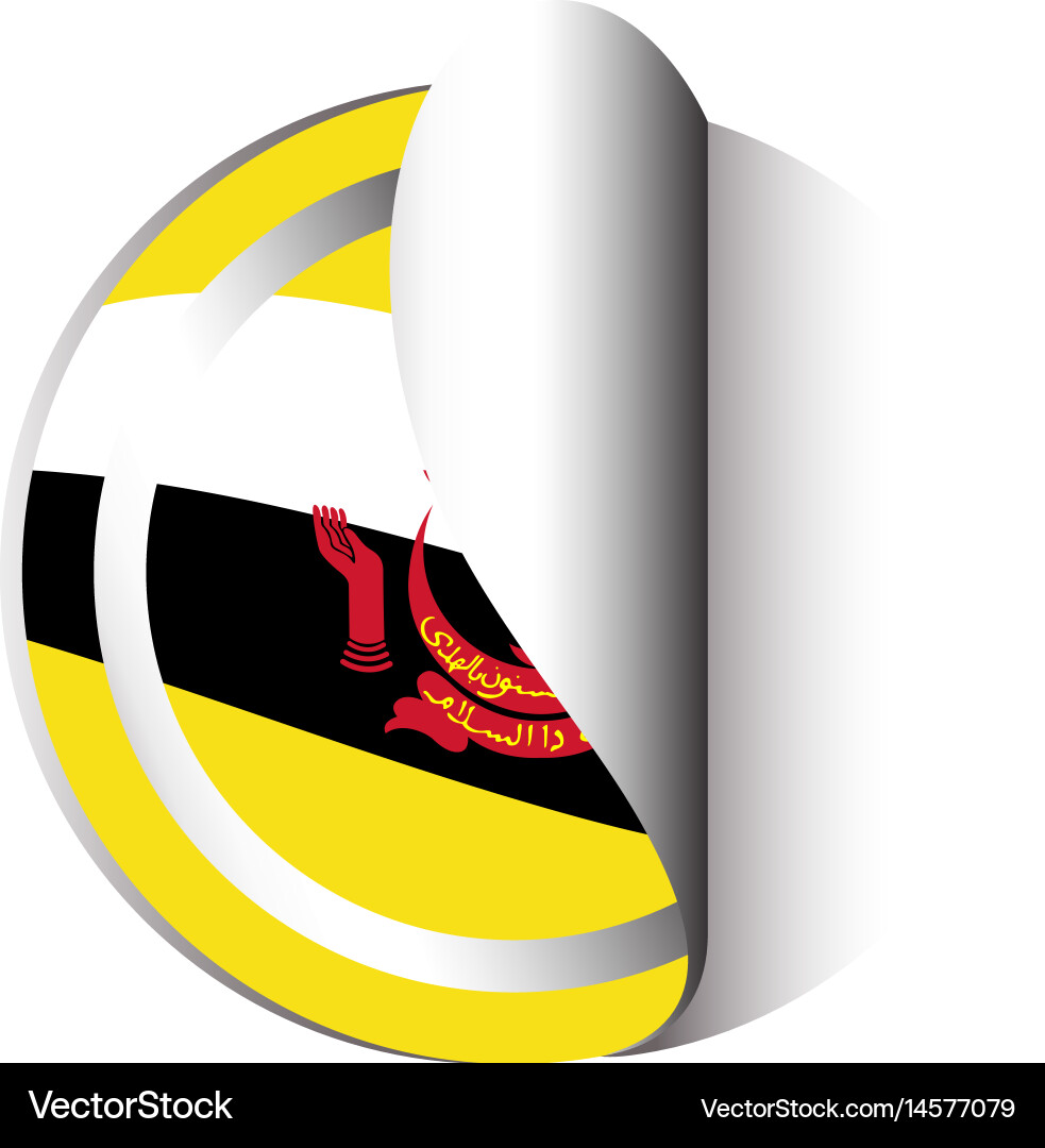 Brunei flag on round sticker Royalty Free Vector Image