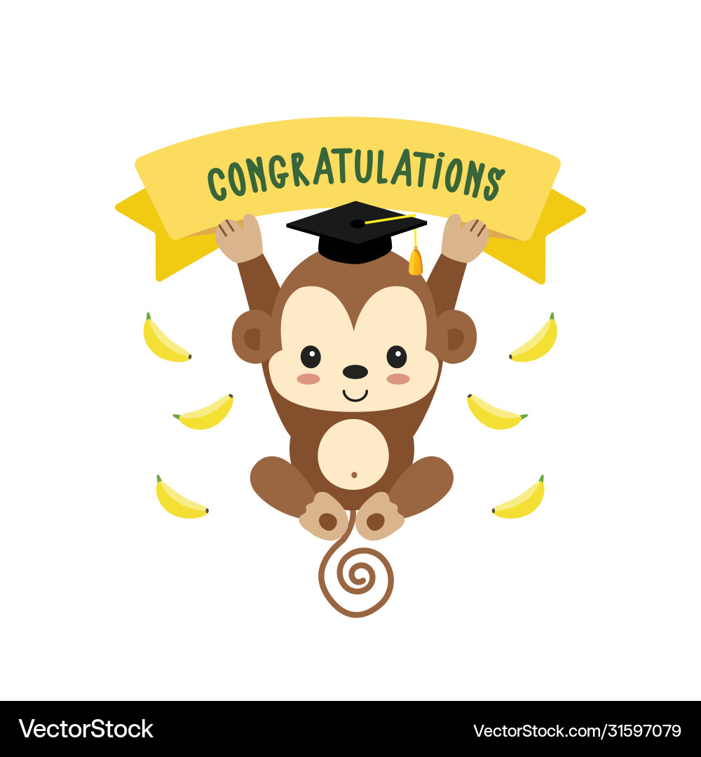 Congratulations card with cute monkeys cartoon Vector Image
