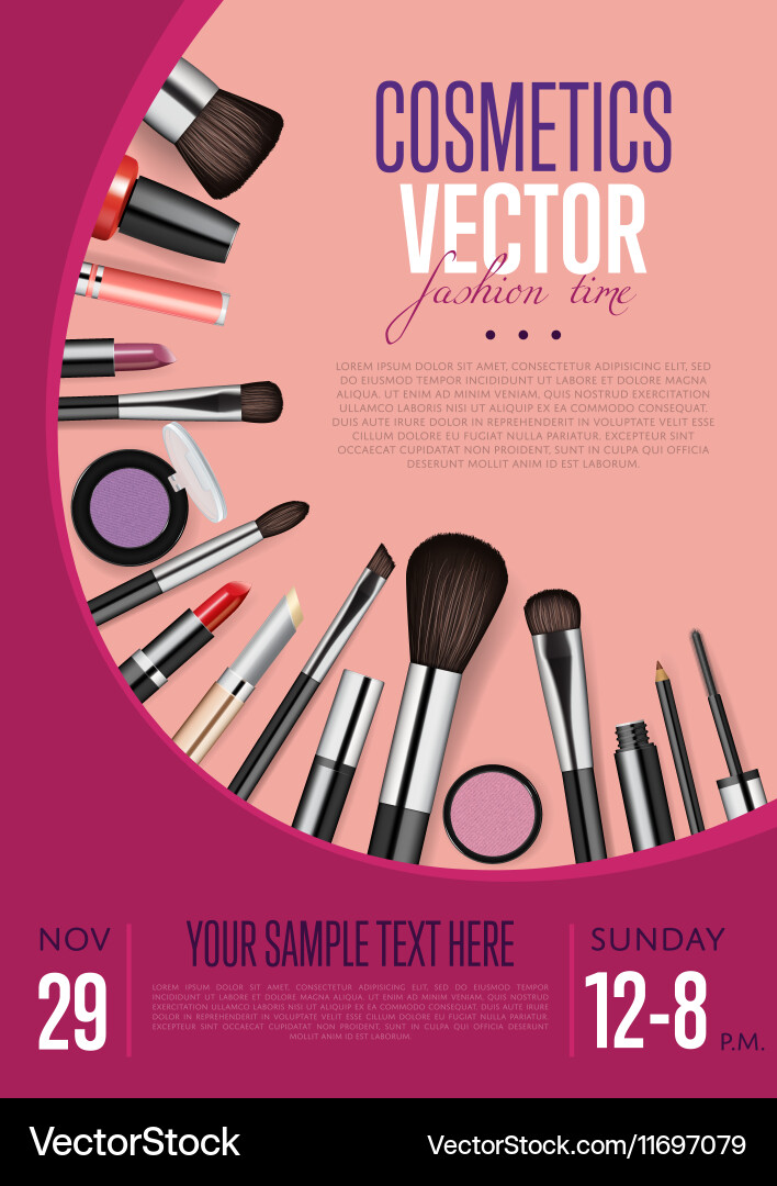 Cosmetics promo flyer with date and time Vector Image