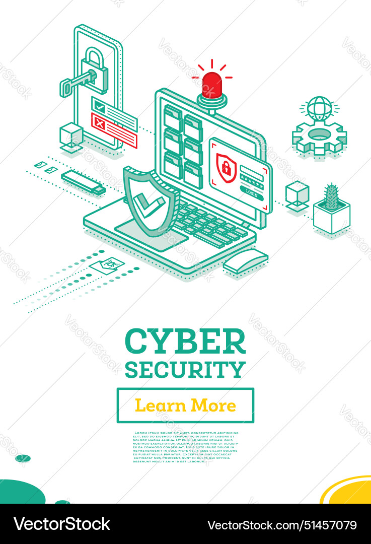 Cyber security concept shield symbol isometric Vector Image