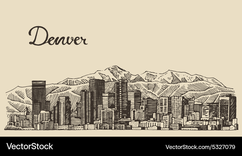 Denver skyline engraved hand drawn sketch Vector Image