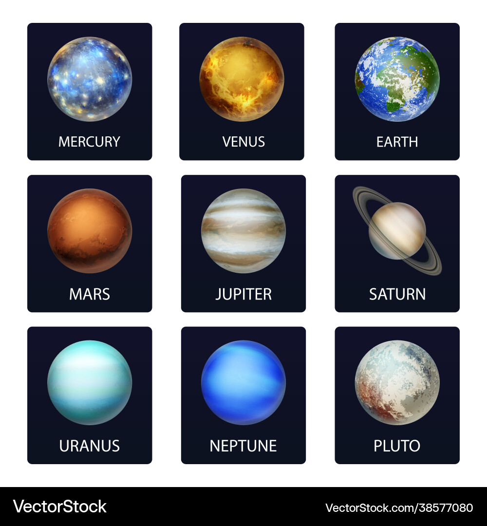 3d realistic space planet card icon set Royalty Free Vector