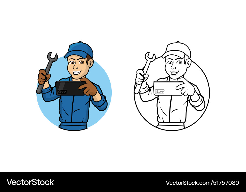 Cell phone technician character design Royalty Free Vector